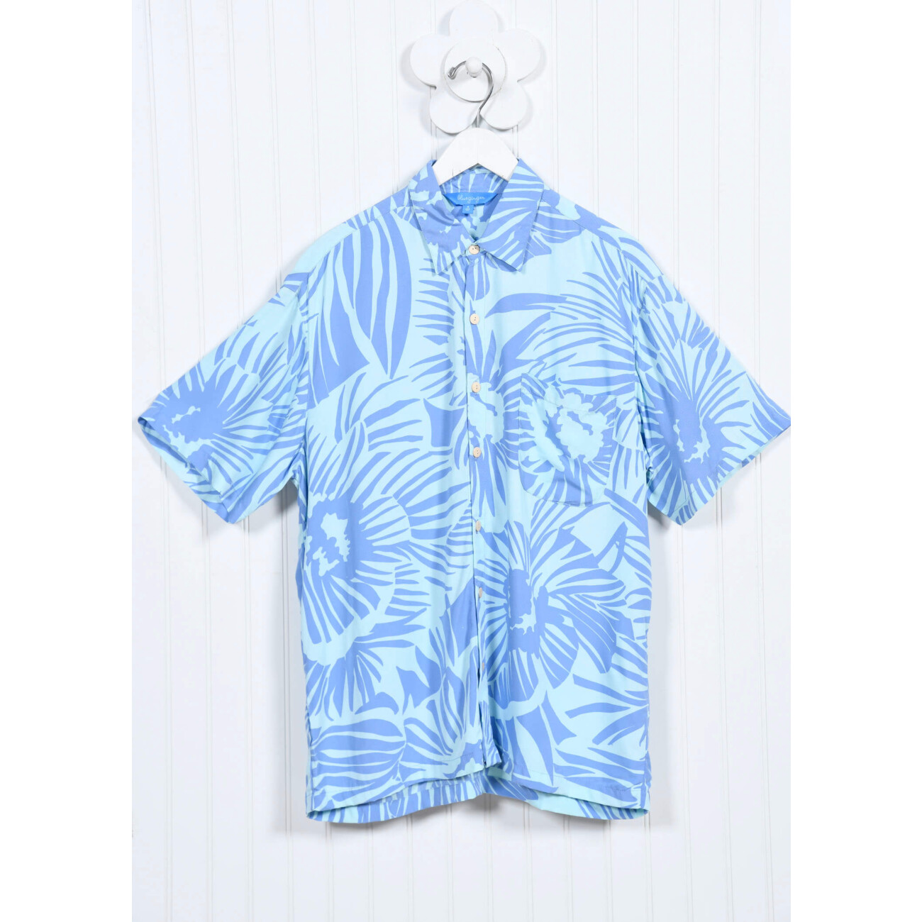 AQUA BLUE BOLD FLOWER ALOHA SHIRT